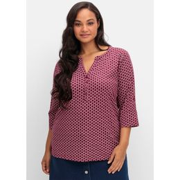 sheego Gro&szlig;e Gr&ouml;&szlig;en 3/4-Arm-Shirt mit krempelbaren &Auml;rmeln, bordeaux-bedruckt, Gr&ouml;&szlig;e 56 - Damen