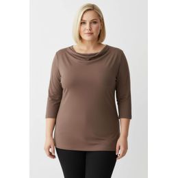 sheego Gro&szlig;e Gr&ouml;&szlig;en Wasserfallshirt mit 3/4-langen &Auml;rmeln, taupe, Gr&ouml;&szlig;e 44 - Damen