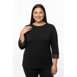 CREATION L PREMIUM sheego Gro&szlig;e Gr&ouml;&szlig;en 3/4-Arm-Shirt mit Spitzenbord&uuml;re an Ausschnitt und &Auml;rmeln, schwarz, Gr&ouml;&szlig;e 50 - Damen