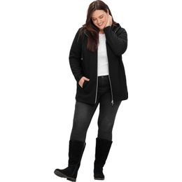 sheego Gro&szlig;e Gr&ouml;&szlig;en Weitschaftstiefel aus Leder, mit Zierrei&szlig;verschluss, schwarz, Gr&ouml;&szlig;e 43 - Damen