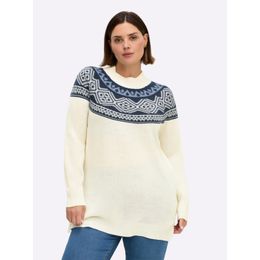 sheego Gro&szlig;e Gr&ouml;&szlig;en Longpullover mit Norwegermuster, ecru-dunkelblau, Gr&ouml;&szlig;e 44 - Damen