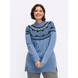 sheego Gro&szlig;e Gr&ouml;&szlig;en Longpullover mit Norwegermuster, bleu-dunkelblau, Gr&ouml;&szlig;e 50 - Damen