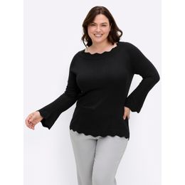 sheego Gro&szlig;e Gr&ouml;&szlig;en Strickpullover mit Wellenkanten, schwarz, Gr&ouml;&szlig;e 48 - Damen