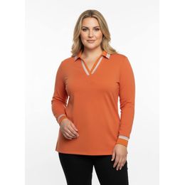 sheego Gro&szlig;e Gr&ouml;&szlig;en Poloshirt mit Kontrast-Akzenten, orange-sand-gemustert, Gr&ouml;&szlig;e 54 - Damen