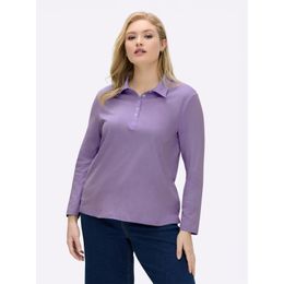 sheego Gro&szlig;e Gr&ouml;&szlig;en Langarm-Poloshirt in reiner Baumwoll-Qualit&auml;t, lavendel, Gr&ouml;&szlig;e 44 - Damen