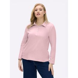 sheego Gro&szlig;e Gr&ouml;&szlig;en Langarm-Poloshirt in reiner Baumwoll-Qualit&auml;t, ros&eacute;, Gr&ouml;&szlig;e 48 - Damen