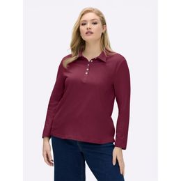 sheego Gro&szlig;e Gr&ouml;&szlig;en Langarm-Poloshirt in reiner Baumwoll-Qualit&auml;t, bordeaux, Gr&ouml;&szlig;e 52 - Damen