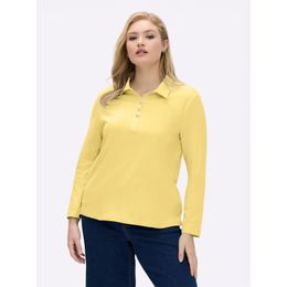sheego Gro&szlig;e Gr&ouml;&szlig;en Langarm-Poloshirt in reiner Baumwoll-Qualit&auml;t, gelb, Gr&ouml;&szlig;e 48 - Damen