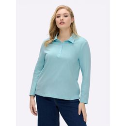 sheego Gro&szlig;e Gr&ouml;&szlig;en Langarm-Poloshirt in reiner Baumwoll-Qualit&auml;t, t&uuml;rkis, Gr&ouml;&szlig;e 52 - Damen