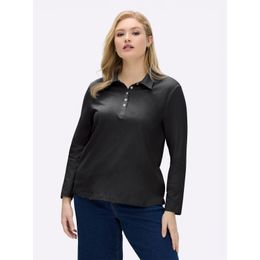 sheego Gro&szlig;e Gr&ouml;&szlig;en Langarm-Poloshirt in reiner Baumwoll-Qualit&auml;t, schwarz, Gr&ouml;&szlig;e 50 - Damen