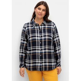 sheego Gro&szlig;e Gr&ouml;&szlig;en Flanellbluse mit krempelbaren &Auml;rmeln, marine-camel-kariert, Gr&ouml;&szlig;e 46 - Damen