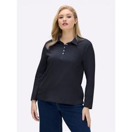 sheego Gro&szlig;e Gr&ouml;&szlig;en Langarm-Poloshirt in reiner Baumwoll-Qualit&auml;t, marine, Gr&ouml;&szlig;e 50 - Damen