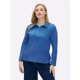 sheego Gro&szlig;e Gr&ouml;&szlig;en Langarm-Poloshirt in reiner Baumwoll-Qualit&auml;t, blau, Gr&ouml;&szlig;e 52 - Damen