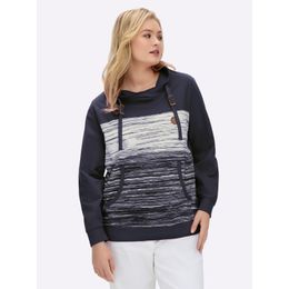 sheego Gro&szlig;e Gr&ouml;&szlig;en Sweatshirt mit K&auml;nguru-Taschen, marine-ecru-meliert, Gr&ouml;&szlig;e 46 - Damen