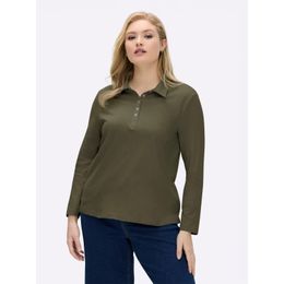 sheego Gro&szlig;e Gr&ouml;&szlig;en Langarm-Poloshirt in reiner Baumwoll-Qualit&auml;t, oliv, Gr&ouml;&szlig;e 46 - Damen