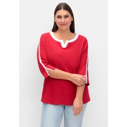 sheego Gro&szlig;e Gr&ouml;&szlig;en 3/4-Arm-Shirt mit kontrastfarbenen Details, rot-wei&szlig;, Gr&ouml;&szlig;e 44 - Damen