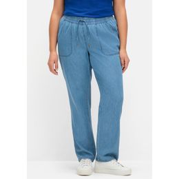 sheego Gro&szlig;e Gr&ouml;&szlig;en Schlupfjeans mit gesmoktem Bund, blue-bleached, Gr&ouml;&szlig;e 50 - Damen