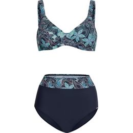 feel good sheego Gro&szlig;e Gr&ouml;&szlig;en Bikini mit breitem Hosenbund, marine-smaragd-bedruckt, Gr&ouml;&szlig;e 42E - Damen