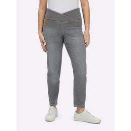 sheego Gro&szlig;e Gr&ouml;&szlig;en Stretch-Jeans mit &uuml;berlappendem Bund, light grey-denim, Gr&ouml;&szlig;e 52 - Damen