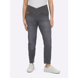 sheego Gro&szlig;e Gr&ouml;&szlig;en Stretch-Jeans mit &uuml;berlappendem Bund, anthrazit-grey-denim, Gr&ouml;&szlig;e 48 - Damen