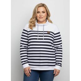sheego Gro&szlig;e Gr&ouml;&szlig;en Sweatshirt mit verl&auml;ngertem R&uuml;ckteil, wei&szlig;-marine-geringelt, Gr&ouml;&szlig;e 52 - Damen