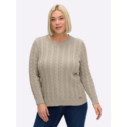 sheego Gro&szlig;e Gr&ouml;&szlig;en Strickpullover mit Zopfmuster, sand, Gr&ouml;&szlig;e 54 - Damen
