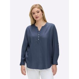 sheego Gro&szlig;e Gr&ouml;&szlig;en Longbluse mit abgerundetem Saum, rauchblau, Gr&ouml;&szlig;e 54 - Damen