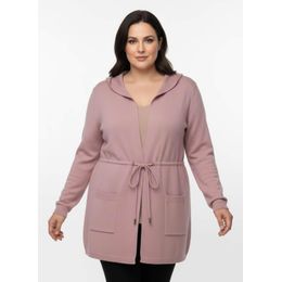 sheego Gro&szlig;e Gr&ouml;&szlig;en Kapuzenstrickjacke mit Tunnelzug in der Taille, hortensie, Gr&ouml;&szlig;e 52 - Damen