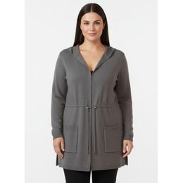 sheego Gro&szlig;e Gr&ouml;&szlig;en Kapuzenstrickjacke mit Tunnelzug in der Taille, anthrazit-meliert, Gr&ouml;&szlig;e 46 - Damen