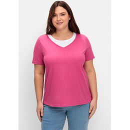 sheego Gro&szlig;e Gr&ouml;&szlig;en Kurzarmshirt mit Ziersteinchen, fuchsia, Gr&ouml;&szlig;e 54 - Damen