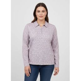 sheego Gro&szlig;e Gr&ouml;&szlig;en Poloshirt mit Knopfleiste, hortensie-steingrau-bedruckt, Gr&ouml;&szlig;e 52 - Damen