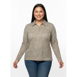 sheego Gro&szlig;e Gr&ouml;&szlig;en Poloshirt mit Knopfleiste, camel-steingrau-bedruckt, Gr&ouml;&szlig;e 54 - Damen