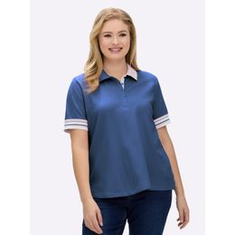 sheego Gro&szlig;e Gr&ouml;&szlig;en Poloshirt in Pikee-Qualit&auml;t, jeansblau, Gr&ouml;&szlig;e 52 - Damen