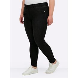 sheego Gro&szlig;e Gr&ouml;&szlig;en Schlupfjeans mit schmalem Bein, black denim, Gr&ouml;&szlig;e 56 - Damen