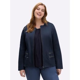sheego Gro&szlig;e Gr&ouml;&szlig;en Jeansblazer mit Zier-Rei&szlig;verschl&uuml;ssen, marine, Gr&ouml;&szlig;e 54 - Damen