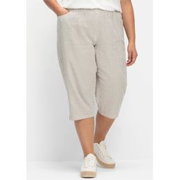 sheego Gro&szlig;e Gr&ouml;&szlig;en Caprihose aus Seersucker, gestreift, taupe-gestreift, Gr&ouml;&szlig;e 44 - Damen