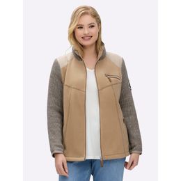 sheego Gro&szlig;e Gr&ouml;&szlig;en Fleecejacke im Mix aus Fleece und Strick, sand-meliert, Gr&ouml;&szlig;e 48 - Damen