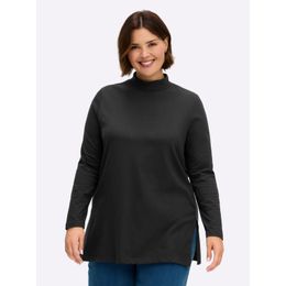 sheego Gro&szlig;e Gr&ouml;&szlig;en Longshirt mit hohen Seitenschlitzen, schwarz, Gr&ouml;&szlig;e 48 - Damen