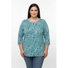 sheego Gro&szlig;e Gr&ouml;&szlig;en Longshirt mit Seitenschlitzen, aquamarin-bedruckt, Gr&ouml;&szlig;e 48 - Damen