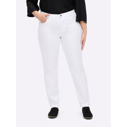 sheego Gro&szlig;e Gr&ouml;&szlig;en 5-Pocket-Jeans mit bestickten Ges&auml;&szlig;taschen, wei&szlig;, Gr&ouml;&szlig;e 205 - Damen