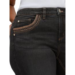 sheego Gro&szlig;e Gr&ouml;&szlig;en Bootcut-Jeans mit Fransensaum, black denim, Gr&ouml;&szlig;e 44 - Damen
