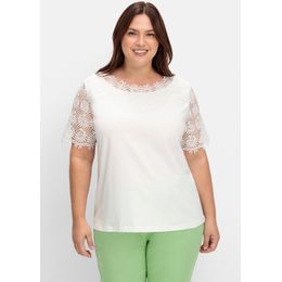 sheego Gro&szlig;e Gr&ouml;&szlig;en Spitzenshirt mit transparenter Spitze, ecru, Gr&ouml;&szlig;e 54 - Damen