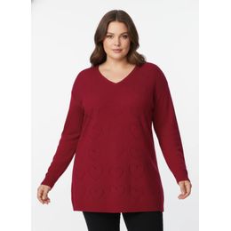 sheego Gro&szlig;e Gr&ouml;&szlig;en Longpullover mit Ajour-Herzchen, rot, Gr&ouml;&szlig;e 56 - Damen
