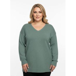 sheego Gro&szlig;e Gr&ouml;&szlig;en Longpullover mit Ajour-Herzchen, jade, Gr&ouml;&szlig;e 52 - Damen