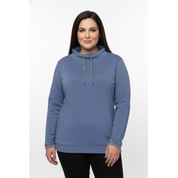 sheego Gro&szlig;e Gr&ouml;&szlig;en Sweatshirt mit gestreiftem Bindeband, mittelblau, Gr&ouml;&szlig;e 48 - Damen