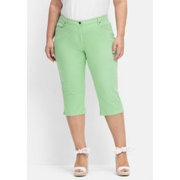 sheego Gro&szlig;e Gr&ouml;&szlig;en Caprijeans mit glitzerndem Katzenmotiv, reseda, Gr&ouml;&szlig;e 50 - Damen