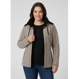sheego Gro&szlig;e Gr&ouml;&szlig;en Fleecejacke mit Kontraststreifen, beige-schwarz, Gr&ouml;&szlig;e 46 - Damen