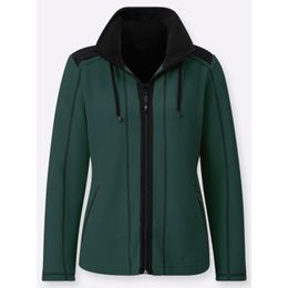 sheego Gro&szlig;e Gr&ouml;&szlig;en Fleecejacke mit Kontraststreifen, dunkelgr&uuml;n-schwarz, Gr&ouml;&szlig;e 44 - Damen