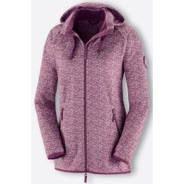 sheego Gro&szlig;e Gr&ouml;&szlig;en Kapuzenfleecejacke mit abnehmbarer Kapuze, bordeaux-wei&szlig;-gemustert, Gr&ouml;&szlig;e 46 - Damen