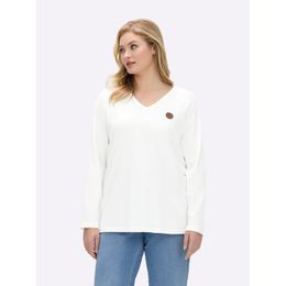 sheego Gro&szlig;e Gr&ouml;&szlig;en Langarmshirt mit V-Ausschnitt, ecru, Gr&ouml;&szlig;e 48 - Damen